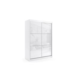 KLEIDERSCHRANK mit Lacobel-Schiebet&uuml;ren und Aluminium- Leisten, LED-Beleuchtung - VIVI - 120 cm Wei&szlig;