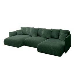 WOHNLANDSCHAFT mit Schlaffunktion und Bettkasten ONESK-U 317x177x72 Gr&uuml;n Cord