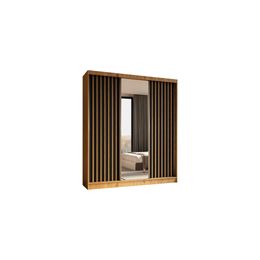 KLEIDERSCHRANK mit Spiegel-Schiebet&uuml;ren und Aluminium-Leisten - LAMELO - 180 cm Artisan+Schwarz+Artisan