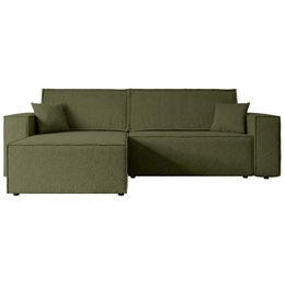 ECKSOFA mit Schlaffunktion und Bettkasten CELTIC-XL - 277x143x83 cm Gr&uuml;n Boucl&eacute;