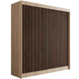KLEIDERSCHRANK mit Lamel-Schiebet&uuml;ren VILANv2 - 200 cm Sonoma Eiche + Lamelle Eiche Wotan