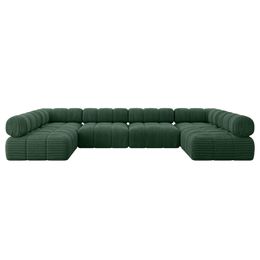 WOHNLANDSCHAFT modulares Sofa Garvo-U2 - 380x190x70 cm Gr&uuml;n Cord