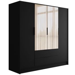 KLEIDERSCHRANK mit Spiegel und Fl&uuml;gelt&uuml;ren KOLIN 200x200cm Schwarz