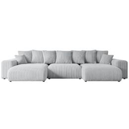 WOHNLANDSCHAFT mit Schlaffunktion ESKAR-U -364x176x72cm Grau Cord