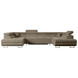 WOHNLANDSCHAFT mit Schlaffunktion und Bettkasten GUSA-U 342x202x107 cm Braun Velours