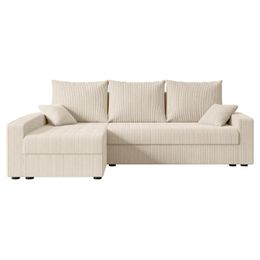 ECKSOFA mit Schlaffunktion und Bettkasten ALESIA-L 231x140x90 cm Beige Cord