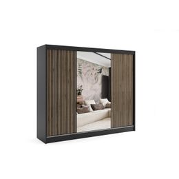 KLEIDERSCHRANK VILAN mit Spiegel/LED - 250 cm - Schwarz|Eiche Wotan