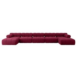 WOHNLANDSCHAFT modulares Sofa Tesso-U3 - 475x160x70 cm Bordeauxrot Velours