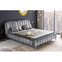 Riess Ambiente Retro Bett AMSTERDAM 160x200cm grau Samt schwarz Metall Polsterbett Riess-Ambiente
