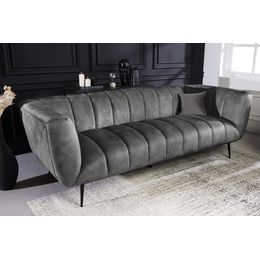 Riess Ambiente Design 3-Sitzer Sofa NOBLESSE 225cm grau Samt Federkern schwarze Metallf&uuml;&szlig;e Riess-Ambiente Wohnzimmer Glamour Retro