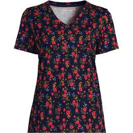 LANDS' END Supima Kurzarm-Shirt mit V-Ausschnitt, Damen,  Blau, Baumwolle, by Lands' End