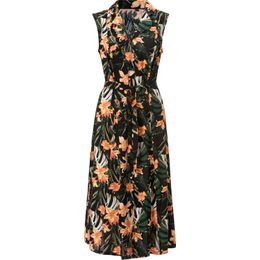 CR&Eacute;ATION L Damen Sommerkleid mit durchgehender Knopfleiste schwarz-gelb-bedruckt Gr&ouml;&szlig;e 48
