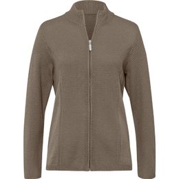 Damen Strickjacke mit Stehkragen, pflegeleicht taupe, Gr&ouml;&szlig;e 38