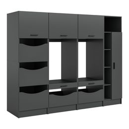 Mehrzweckschrank-Set Welltime "FALAS, 4-teilig, Hauswirtschaftsraum Set, Breite 292 cm", anthrazit nb, H:195cm T:68cm, Holzwerkstoff, Kastenm&ouml;bel-Sets, Kombination, Waschmaschinenumbau, Waschmaschinenschrank, W&auml;schekammer