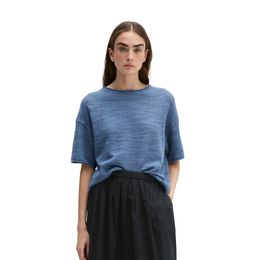 Marc O'Polo Strickpullover MARC O'POLO "aus Leinen-Baumwolle-Mix", Damen, Gr. L, blau (provincial blau), Obermaterial: 52% Baumwolle, 48% Leinen, unifarben, U-Boot-Ausschnitt, Pullover Strickpullover