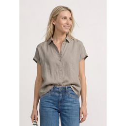Kurzarmbluse Street One, Damen, Gr. 42, timeless beige, Web, Obermaterial: 100% Leinen, unifarben, normal h&uuml;ftbedeckend, Rundhals, abgerundeter Saum, Blusen, Sommerbluse mit Dropped Shoulders und Turn-Up-Detail