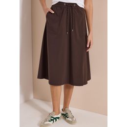 Maxirock Cecil, Damen, Gr. L (42), braun cacao, Stoff, 66% Baumwolle, 30% Polyester, 4% Elasthan, unifarben, comfort fit knielang, R&ouml;cke Maxirock, Elastikbund mit Tunnelzug