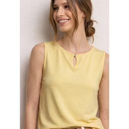 V-Shirt Street One, Damen, Gr. 38, soft gelb, Stoff, 95% Viskose, 5% Elasthan, unifarben, regular fit normal, U-Boot-Ausschnitt, abgesteppt, Shirts, aus strecthigem Viskosematerial