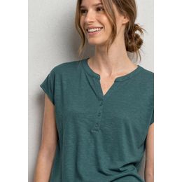 T-Shirt Street One, Damen, Gr. 34, mediterra gr&uuml;n, Web, 50% Modal, 50% Baumwolle, unifarben, normal normal, Rundhals, abgesteppt, Shirts T-Shirt, mit geschlitztem Rundhalsausschnitt