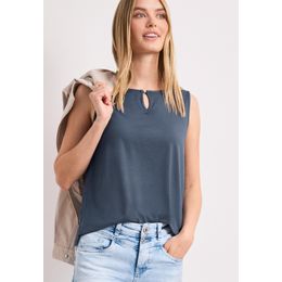 V-Shirt Street One, Damen, Gr. 36, ashen blau, Stoff, 95% Viskose, 5% Elasthan, unifarben, regular fit normal, U-Boot-Ausschnitt, abgesteppt, Shirts, aus strecthigem Viskosematerial
