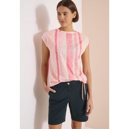 Rundhalsshirt Cecil, Damen, Gr. L (42), coral, Stoff, 65% Polyester, 35% Viskose, bedruckt, comfort fit normal, U-Boot-Ausschnitt, abgesteppt, Shirts Rundhalsshirt, im Streifen-Design