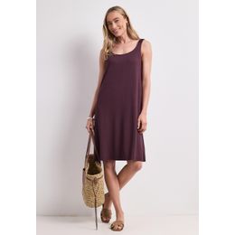 Sommerkleid Street One, Damen, Gr. 34, EURO-Gr&ouml;&szlig;en, rustic rouge, Stoff, 95% Viskose, 5% Elasthan, unifarben, regular fit knielang, Rundhals, abgesteppt, Kleider Sommerkleid, aus Viskose