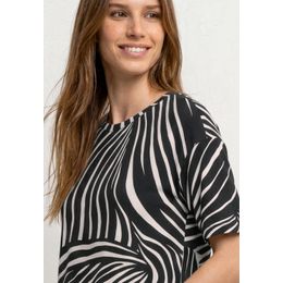 Rundhalsshirt Street One, Damen, Gr. 34, schwarz, Stoff, 95% Viskose, 5% Elasthan, gemustert, regular fit normal, Rundhals, abgesteppt, Shirts Rundhalsshirt, aus strecthigem Viskosematerial