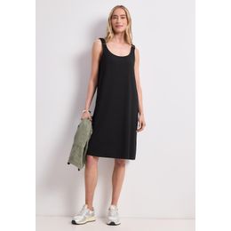Sommerkleid Street One, Damen, Gr. 34, EURO-Gr&ouml;&szlig;en, schwarz, Stoff, 95% Viskose, 5% Elasthan, unifarben, regular fit knielang, Rundhals, abgesteppt, Kleider Sommerkleid, aus Viskose