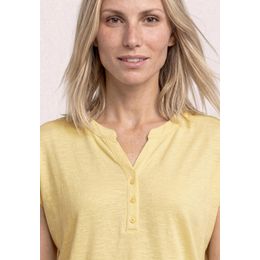 T-Shirt Street One, Damen, Gr. 34, soft gelb, Web, 50% Modal, 50% Baumwolle, unifarben, normal normal, Rundhals, abgesteppt, Shirts T-Shirt, mit geschlitztem Rundhalsausschnitt