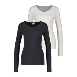 alife and kickin Langarmshirt ALIFE & KICKIN, Damen, Gr. L, schwarz (schwarz, wei&szlig;), 95% Baumwolle, 5% Elasthan, Rundhals, Shirts Langarmshirt, leichtes Jersey-Oberteil aus Baumwolle mit Rundhals