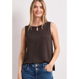 V-Shirt Street One, Damen, Gr. 34, espresso braun, Stoff, 95% Viskose, 5% Elasthan, unifarben, regular fit normal, U-Boot-Ausschnitt, abgesteppt, Shirts, aus strecthigem Viskosematerial