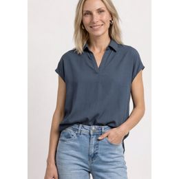 Hemdbluse Street One, Damen, Gr. 46, ashen blau, Stoff, 100% Viskose, unifarben, normal normal, V-Ausschnitt, abgesteppt, Blusen Hemdbluse, aus softer Viskose