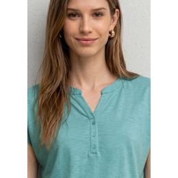 T-Shirt Street One, Damen, Gr. 34, misty mint, Web, 50% Modal, 50% Baumwolle, unifarben, normal normal, Rundhals, abgesteppt, Shirts T-Shirt, mit geschlitztem Rundhalsausschnitt
