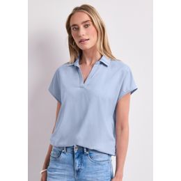 Hemdbluse Street One, Damen, Gr. 34, cashmere blau, Stoff, 100% Viskose, unifarben, normal normal, V-Ausschnitt, abgesteppt, Blusen Hemdbluse, aus softer Viskose