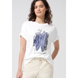 T-Shirt STREET ONE STUDIO, Damen, Gr. 34, wei&szlig;, Web, 50% Baumwolle, 50% Modal, bedruckt, comfort fit normal, Rundhals, normaler Saum, Shirts T-Shirt, mit Rundhalsausschnitt