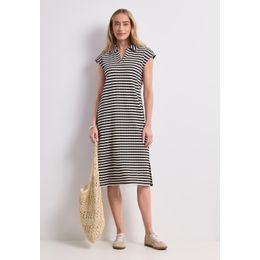 Midikleid Street One, Damen, Gr. 34, EURO-Gr&ouml;&szlig;en, schwarz, Web, 75% Baumwolle, 25% Polyester, gestreift, regular fit lang, V-Ausschnitt, abgesteppt, Kleider Midikleid, im Streifendesign