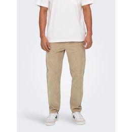 Only & Sons Cordschlupfhose ONLY & SONS "ONSLINUS TAP CORDUROY 0185 PANT NOOS", Herren, Gr. M, N-Gr, grau (chinchilla), Cord, Obermaterial: 98% Baumwolle, 2% Elasthan, unifarben, regular fit lang, Hosen, Baumwollmischung, regular fit