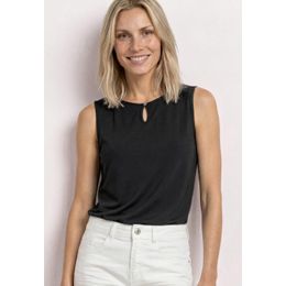 V-Shirt Street One, Damen, Gr. 34, schwarz, Stoff, 95% Viskose, 5% Elasthan, unifarben, regular fit normal, U-Boot-Ausschnitt, abgesteppt, Shirts, aus strecthigem Viskosematerial