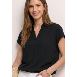 Hemdbluse Street One, Damen, Gr. 34, schwarz, Stoff, 100% Viskose, unifarben, normal normal, V-Ausschnitt, abgesteppt, Blusen Hemdbluse, aus softer Viskose