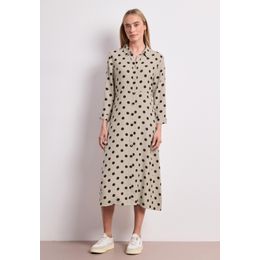 Blusenkleid Street One, Damen, Gr. 34, EURO-Gr&ouml;&szlig;en, clay sand, Stoff, 100% Viskose, gepunktet, comfort fit Midi, V-Ausschnitt, Manschette, Kleider Blusenkleid, mit Punktemuster
