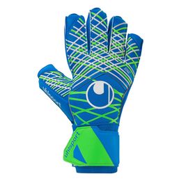 Torwarthandschuhe Uhlsport "Torwarthandschuhe AQUASOFT", Herren, Gr. 7, blau (pacific blau, fluo gr&uuml;n, wei&szlig;), Obermaterial: 41% Polyester PES. 40% Gummi rubber. 8% Nylon NY. 7% Polyurethan PU. 4% Acetat CA., Handschuhe