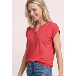 T-Shirt Street One, Damen, Gr. 34, sunset rot, Web, 50% Modal, 50% Baumwolle, unifarben, normal normal, Rundhals, abgesteppt, Shirts T-Shirt, mit geschlitztem Rundhalsausschnitt