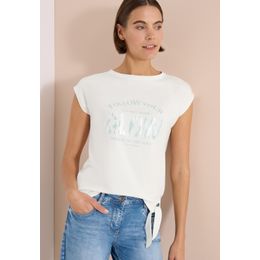 T-Shirt Cecil, Damen, Gr. L (42), vanillewei&szlig;, Web, 47% Baumwolle, 47% Modal, 6% Elasthan, bedruckt, normal normal, U-Boot-Ausschnitt, abgesteppt, Shirts T-Shirt, mit Frontprint