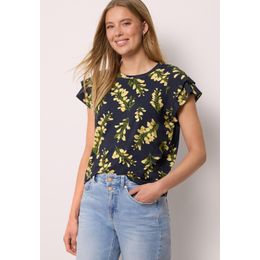 Rundhalsshirt STREET ONE STUDIO, Damen, Gr. 34, maritime blau, Stoff, 95% Viskose, 5% Elasthan, gebl&uuml;mt, regular fit normal, Rundhals, abgesteppt, Shirts Rundhalsshirt, aus strecthigem Viskosematerial