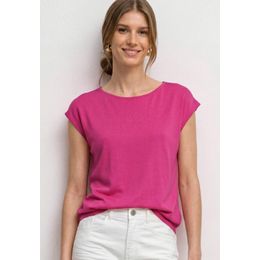 T-Shirt Street One, Damen, Gr. 40, magenta dream, Stoff, 95% Viskose, 5% Elasthan, unifarben, normal normal, U-Boot-Ausschnitt, abgesteppt, Shirts T-Shirt, aus strecthigem Viskosematerial