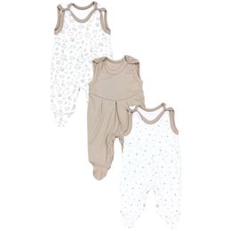Strampler TUPTAM "Strampler Baby M&auml;dchen Strampler mit Fu&szlig; 3er Pack", Jungen, Gr. 56, N-Gr, braun (igel sternchen latte braun), Obermaterial: 100% Baumwolle CO., Overalls
