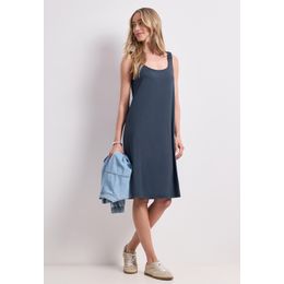 Sommerkleid Street One, Damen, Gr. 34, EURO-Gr&ouml;&szlig;en, ashen blau, Stoff, 95% Viskose, 5% Elasthan, unifarben, regular fit knielang, Rundhals, abgesteppt, Kleider Sommerkleid, aus Viskose