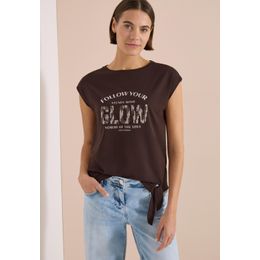 T-Shirt Cecil, Damen, Gr. L (42), braun cacao, Web, 47% Baumwolle, 47% Modal, 6% Elasthan, bedruckt, normal normal, U-Boot-Ausschnitt, abgesteppt, Shirts T-Shirt, mit Frontprint