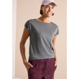 Rundhalsshirt Cecil, Damen, Gr. L (42), graphite light grau, Web, 50% Baumwolle, 50% Modal, unifarben, comfort fit normal, U-Boot-Ausschnitt, abgesteppt, Shirts Rundhalsshirt, mit Raffung