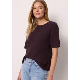 Rundhalspullover STREET ONE STUDIO, Damen, Gr. 34, very berry, Web, 100% Baumwolle, unifarben, normal normal, Rundhals, Rippb&uuml;ndchen, Pullover Rundhalspullover, aus reiner Baumwolle